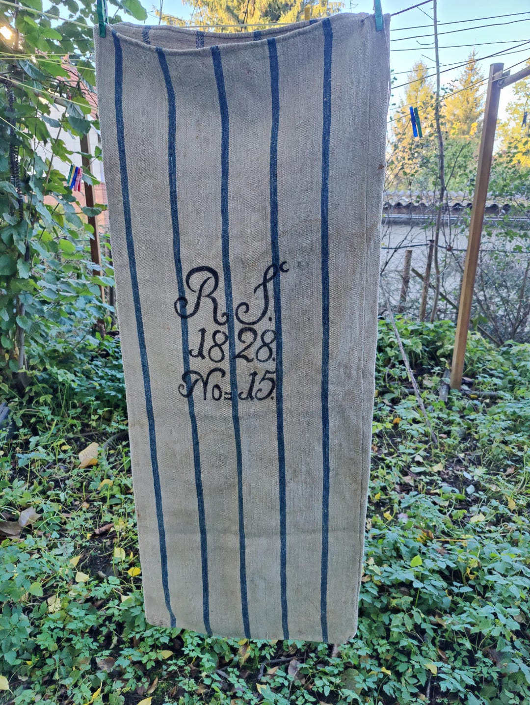 Heavy and Repaired Antique German Grain Sack, Original Linen Sack ...