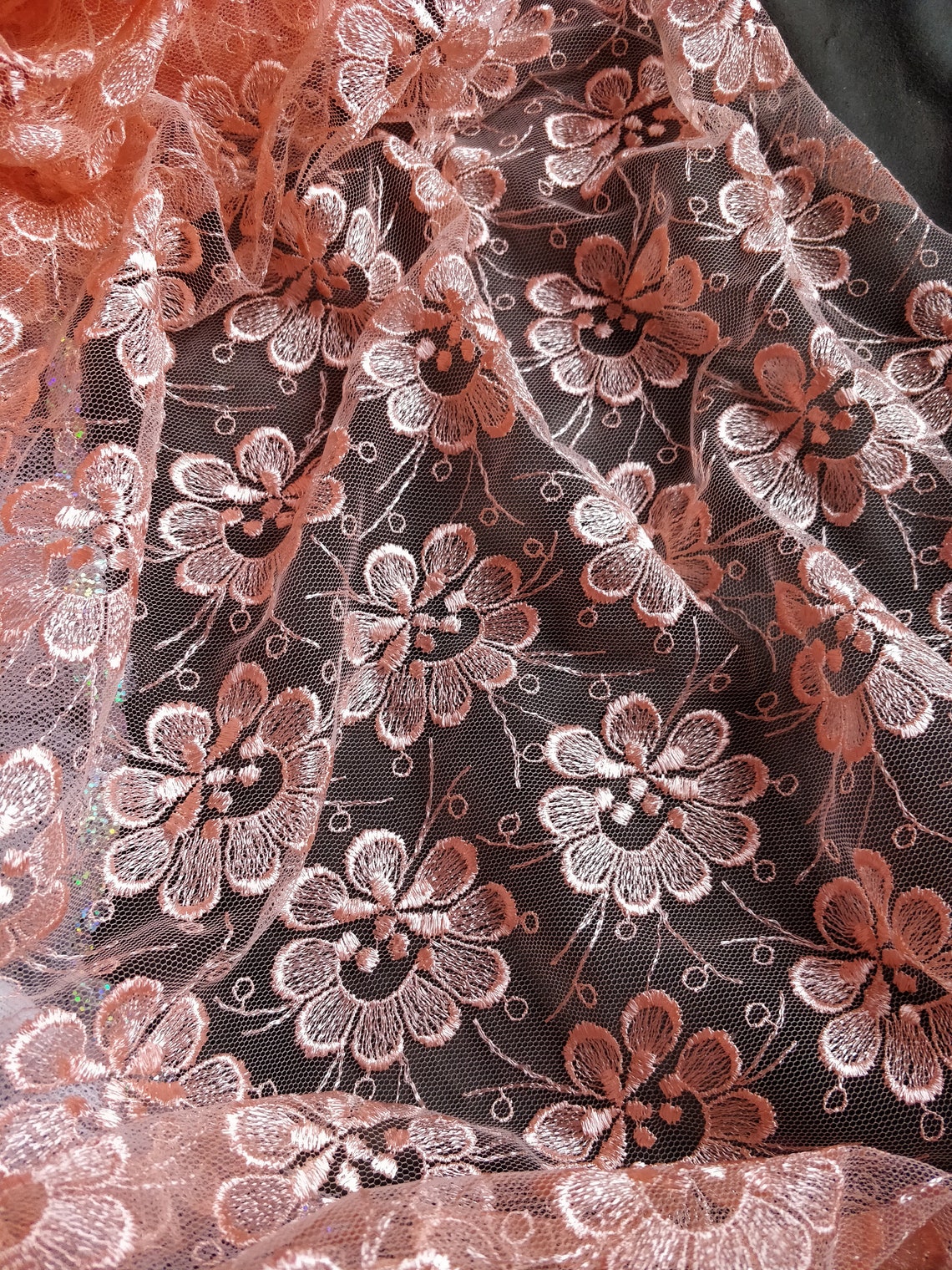 Wide peach lace Fabric 110 m wide ca 35m AS drape | Etsy