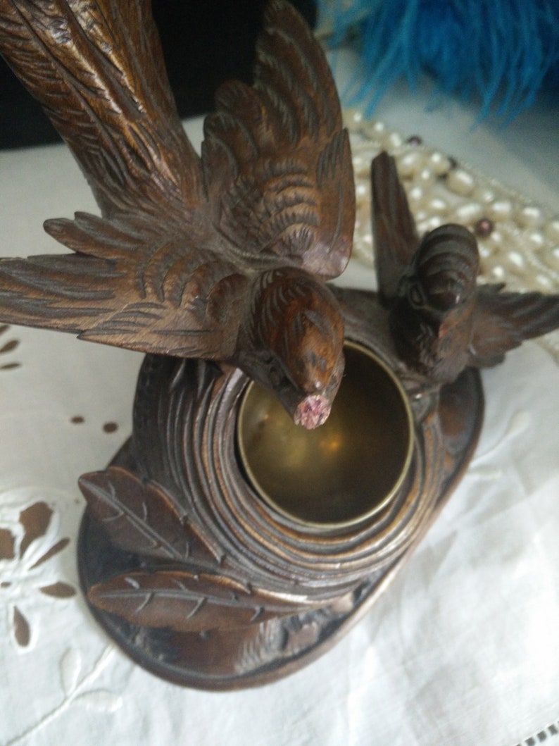 Old Blackforest Inkwell Hand Carved Inkwell Birds Nest Ca - Etsy