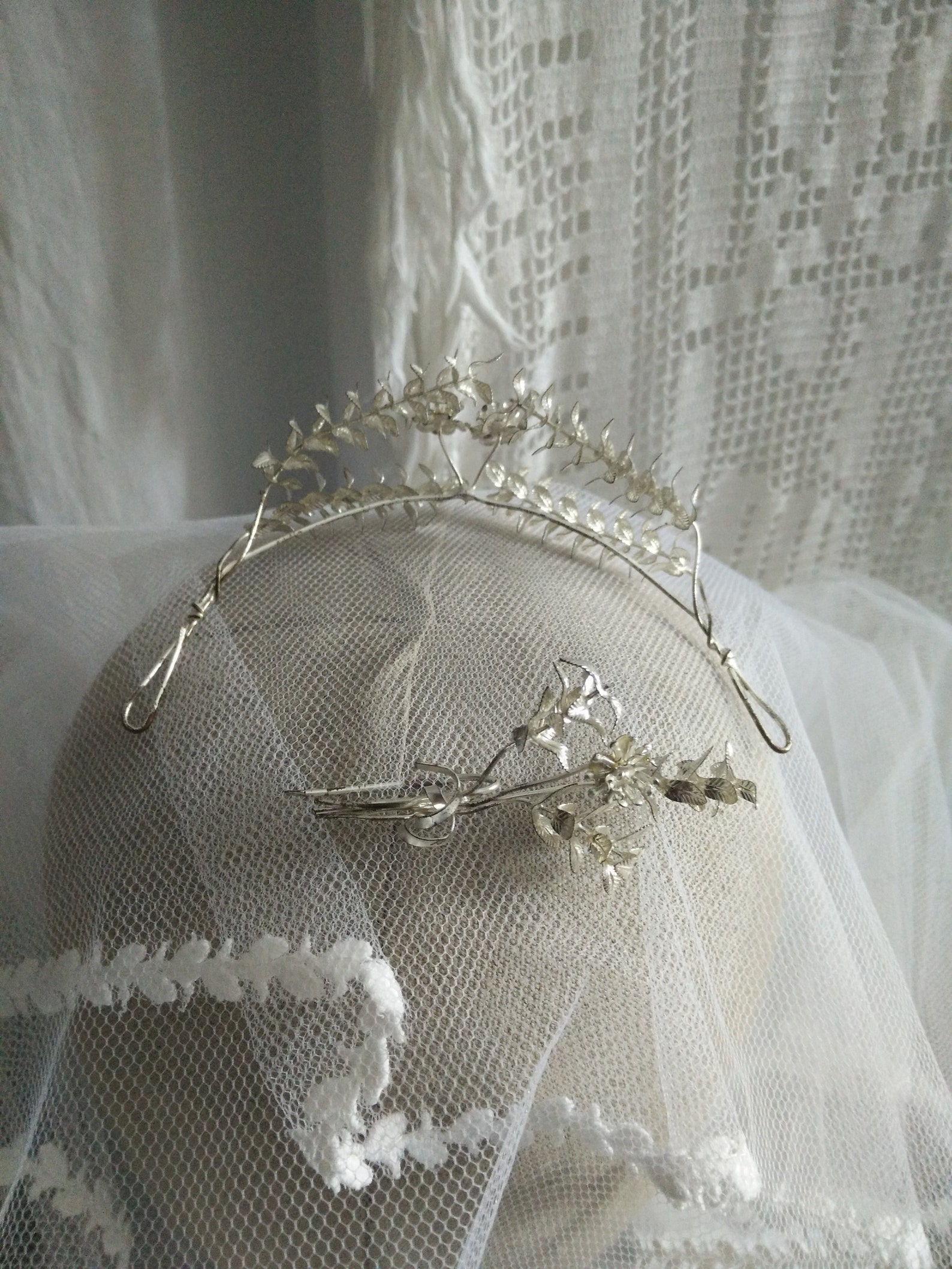 Elegant German Myrtle Crown, Vintage Silver Wedding Tiara, Silver ...