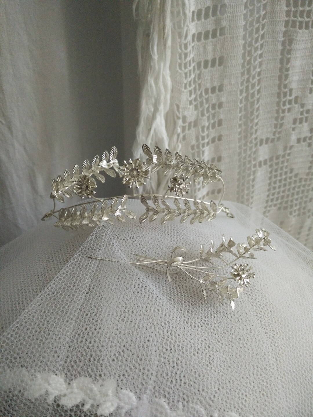 Elegant German Myrtle Crown, Vintage Silver Wedding Tiara, Silver ...