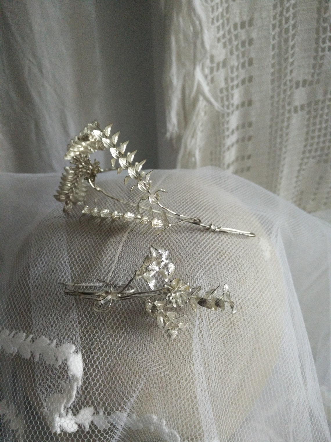 Elegant German Myrtle Crown, Vintage Silver Wedding Tiara, Silver ...