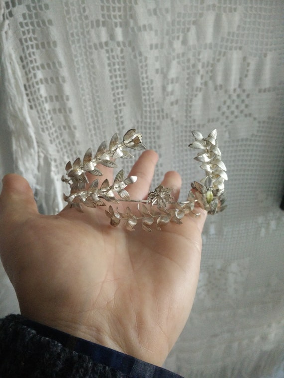 Elegant german myrtle crown, vintage silver wedding T… - Gem