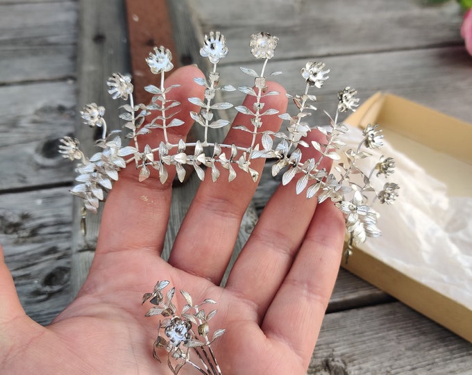 Elegant German Myrtle Crown, Vintage Silver Wedding Tiara, Silver ...
