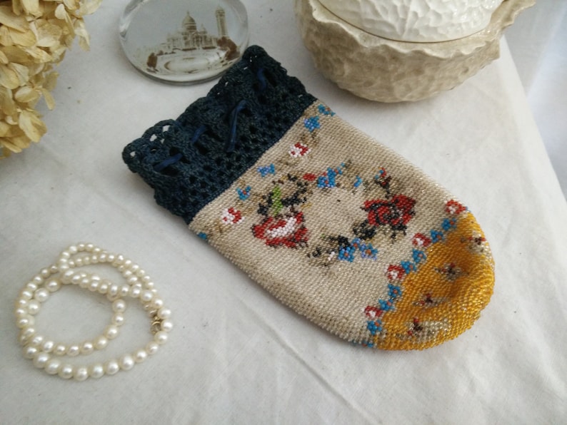 Victorian Beaded Pompadour Drawstring Bag Beaded BAG | Etsy