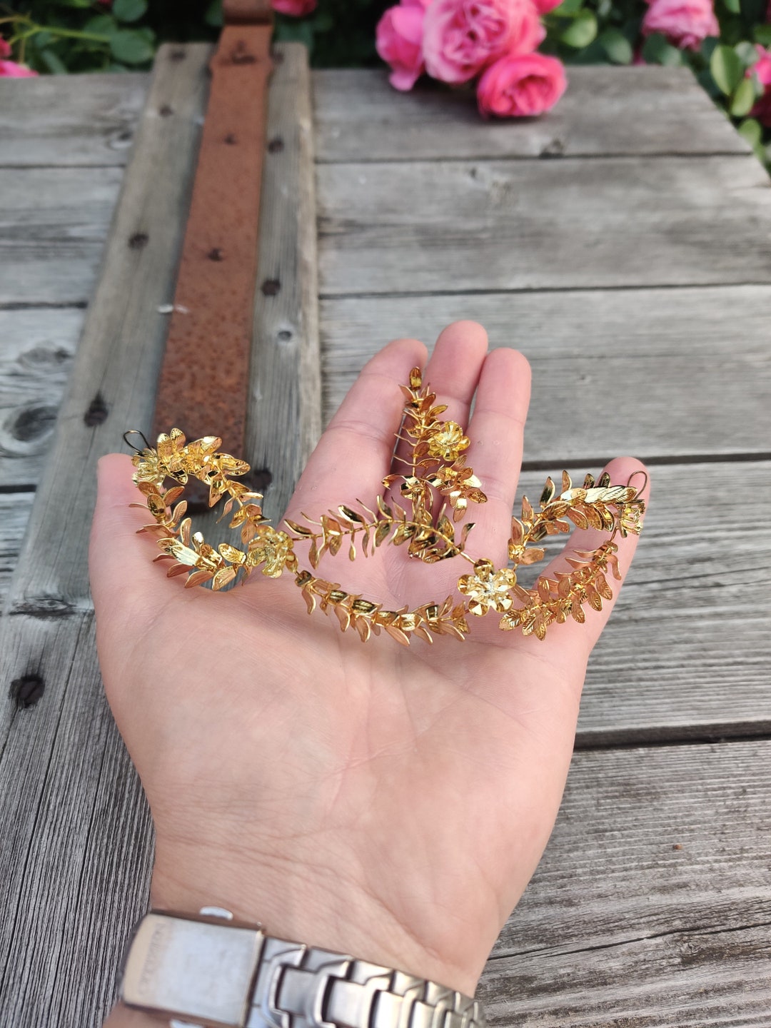 Elegant Golden Myrtle Tiara, German Wedding Crown, Vintage , Gold ...