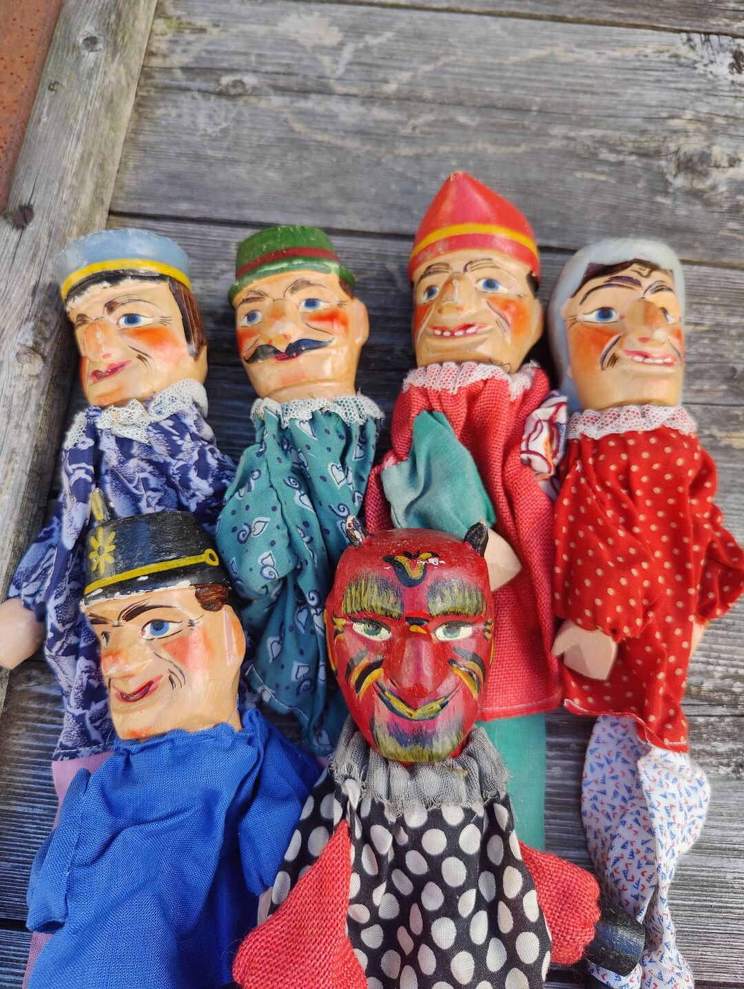 6 Antique Hand Puppets, German Erzgebirge Toy Dolls, Ca 1940 , Hand ...