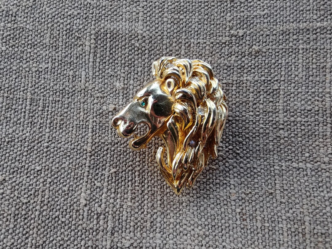 Chunky Gold Tone Lions Head Brooch, Vintage, 80s, 90s Lion Brooch - Etsy