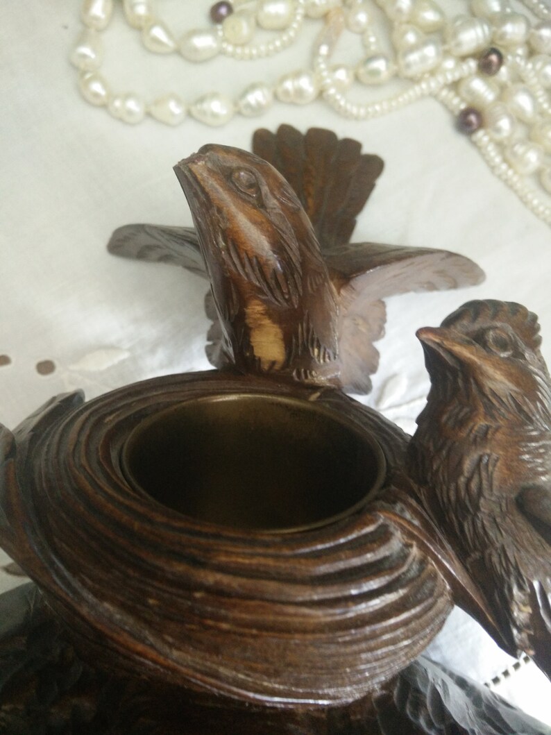 Old Blackforest Inkwell Hand Carved Inkwell Birds Nest Ca - Etsy