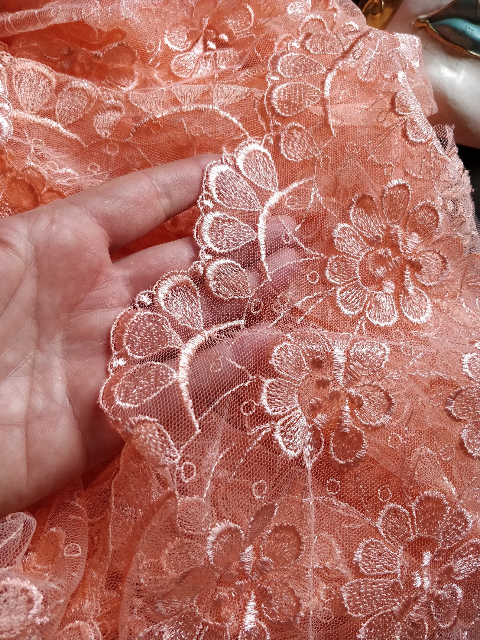 Wide peach lace Fabric 110 m wide ca 35m AS drape | Etsy