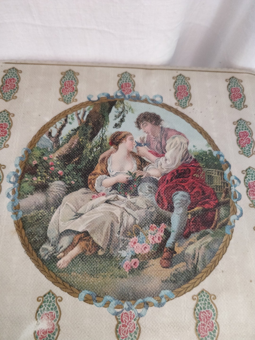 White Rococo Printed Tin, Brocante Style Shepperds, White Faded ...