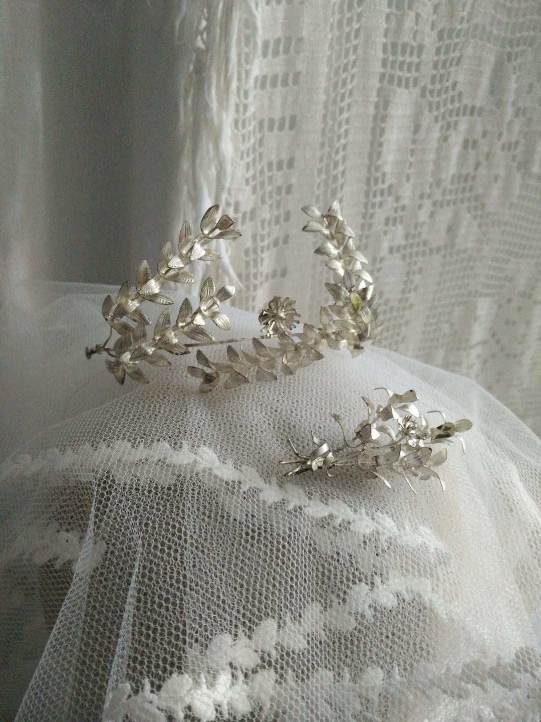 Elegant German Myrtle Crown, Vintage Silver Wedding Tiara, Silver ...