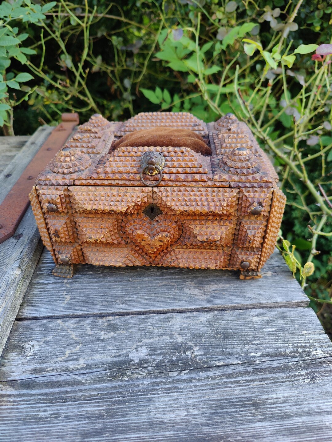 Antique Tramp Art Box, Ca 1900 , Old Wooden Box, Treassure Chest, Hand ...