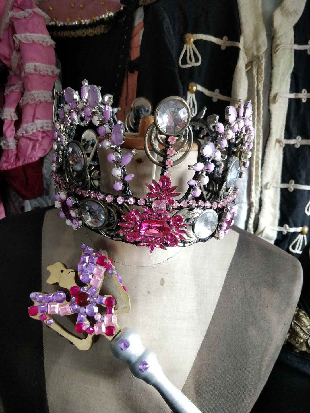 Pink Show Crown and Zepter, Movie Prop, Stage Crown, Theater Costume ...