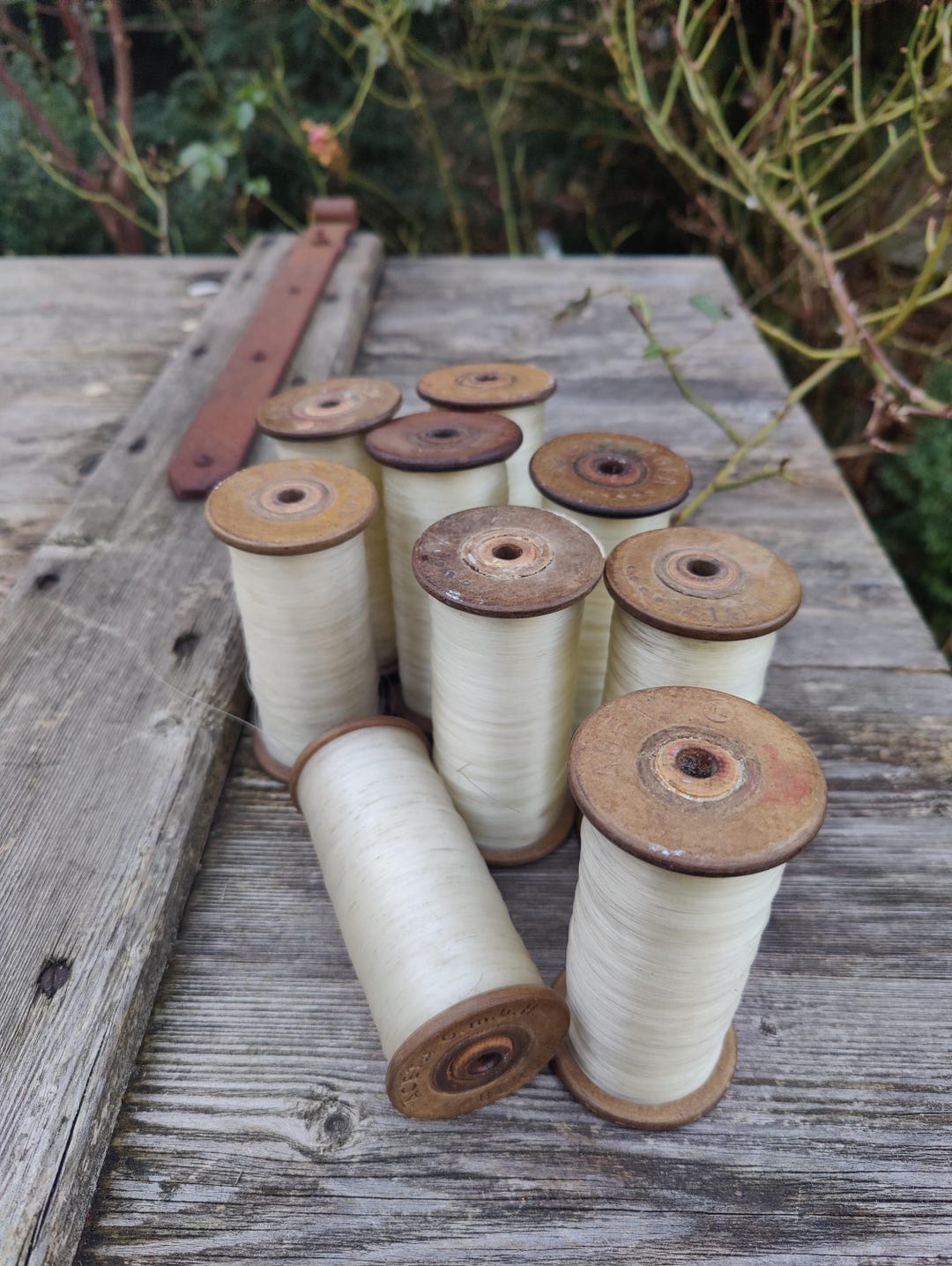 10 Old Spools for Industrial Decor, Thread Spools, Posamentery, Nylon ...