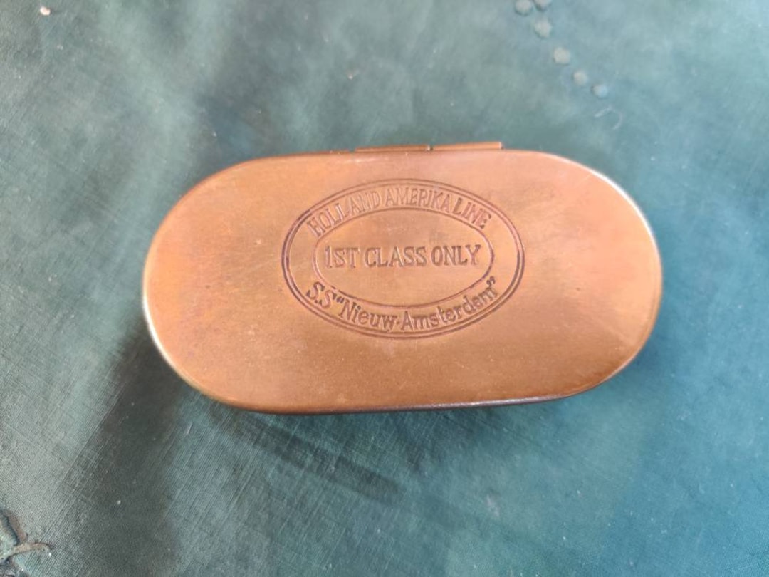 Vintage Brass Box Holland Amerika Line, 1st Class Only, S.s "nieuw ...