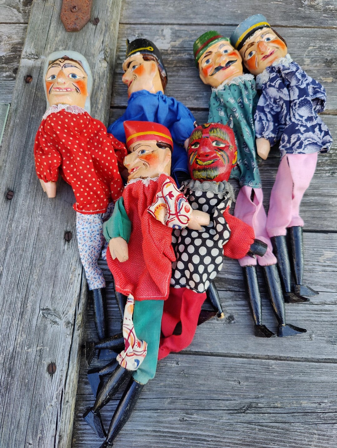 6 Antique Hand Puppets, German Erzgebirge Toy Dolls, Ca 1940 , Hand ...