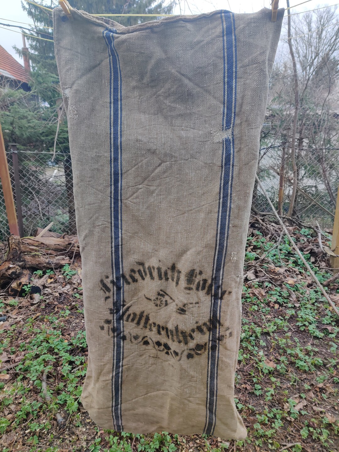 Heavy and Bad Repaired Antique German Grain Sack, Original Linen Sack ...