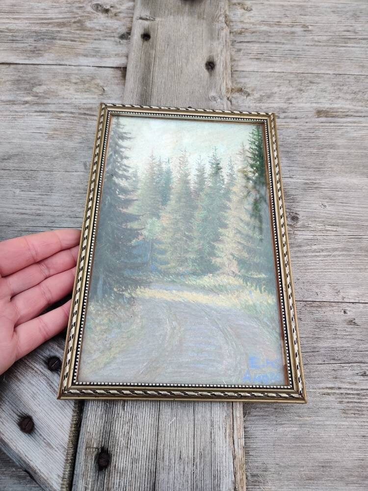Small Old Pastel Drawing of Trees a Forest Framed 1920s | Etsy