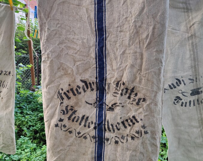 Heavy and Bad Repaired Antique German Grain Sack, Original Linen Sack ...