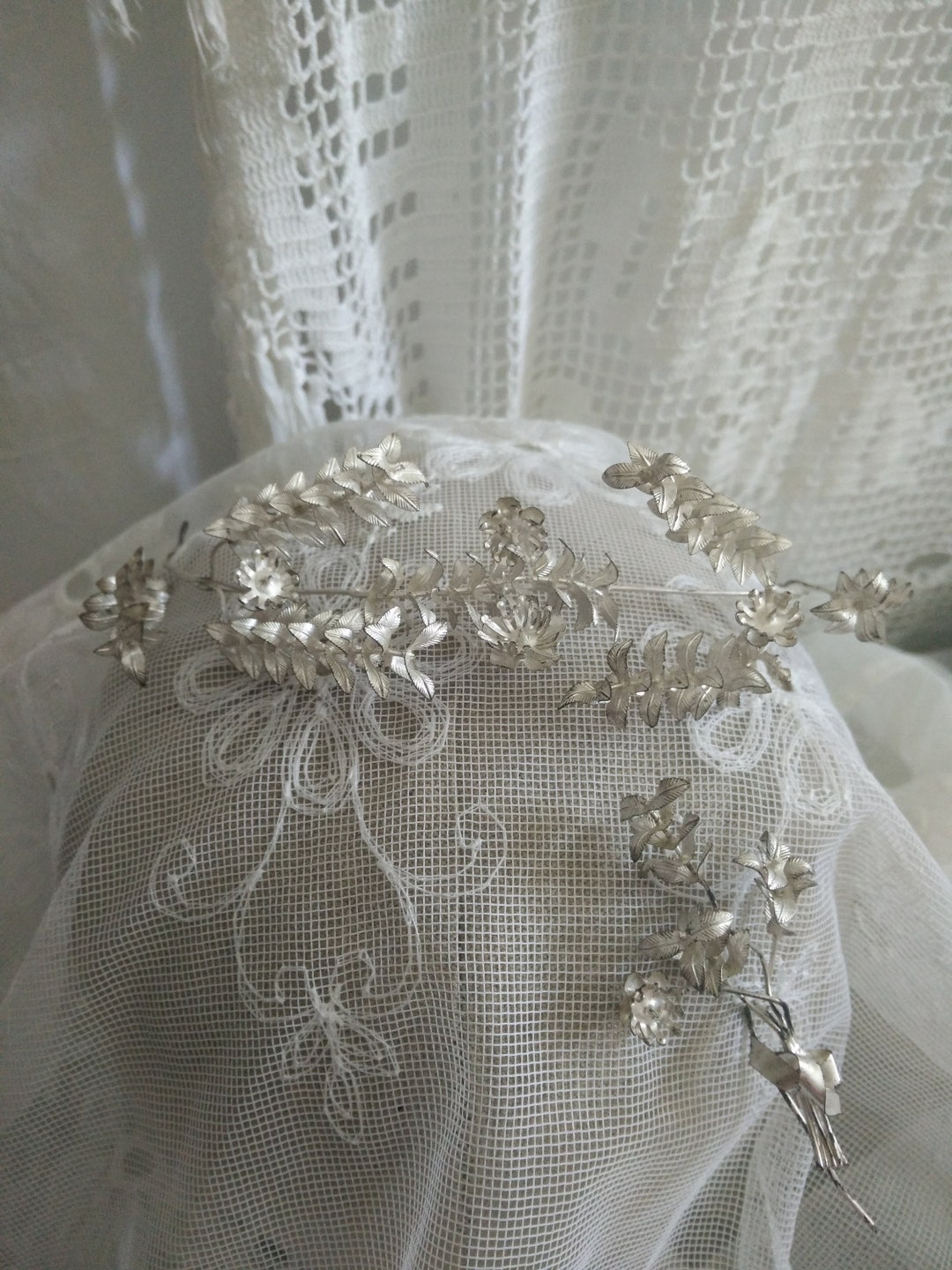 German Silver Myrtle Crown, Myrtle Tiara, Wedding Aniversary , Bridal ...