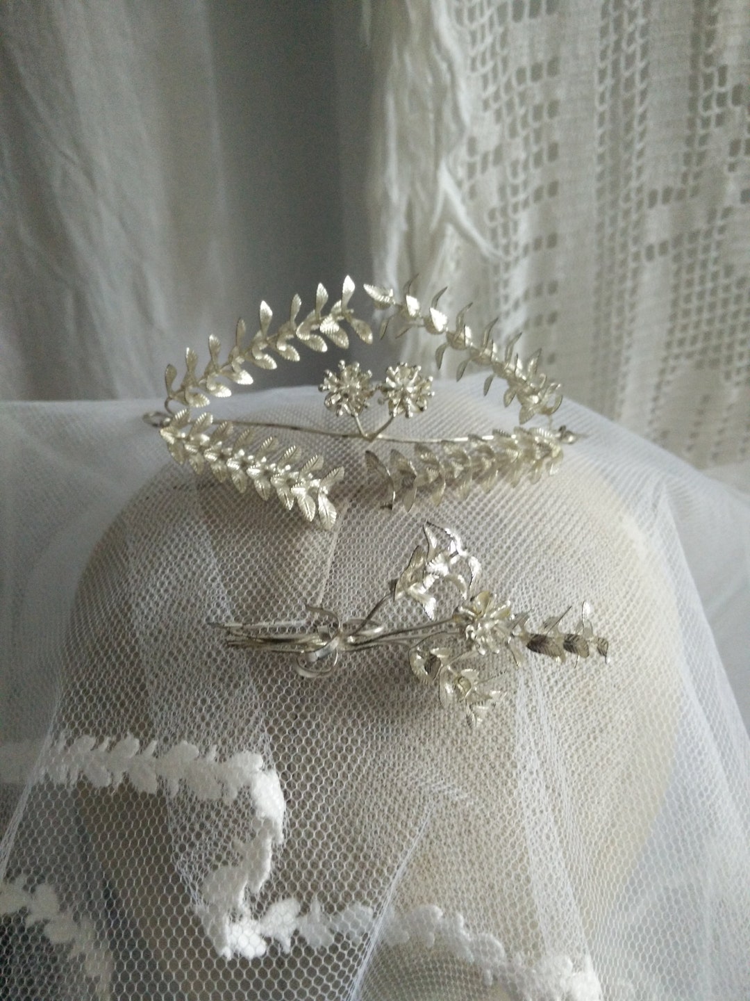 Elegant German Myrtle Crown, Vintage Silver Wedding Tiara, Silver ...
