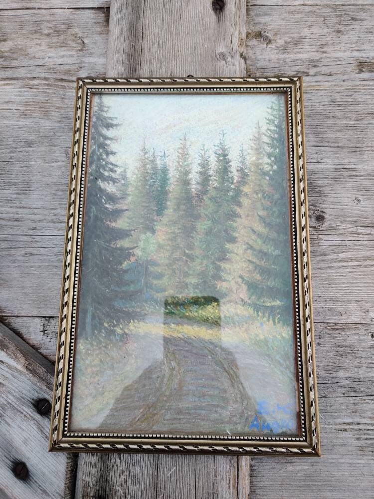 Small Old Pastel Drawing of Trees a Forest Framed 1920s | Etsy