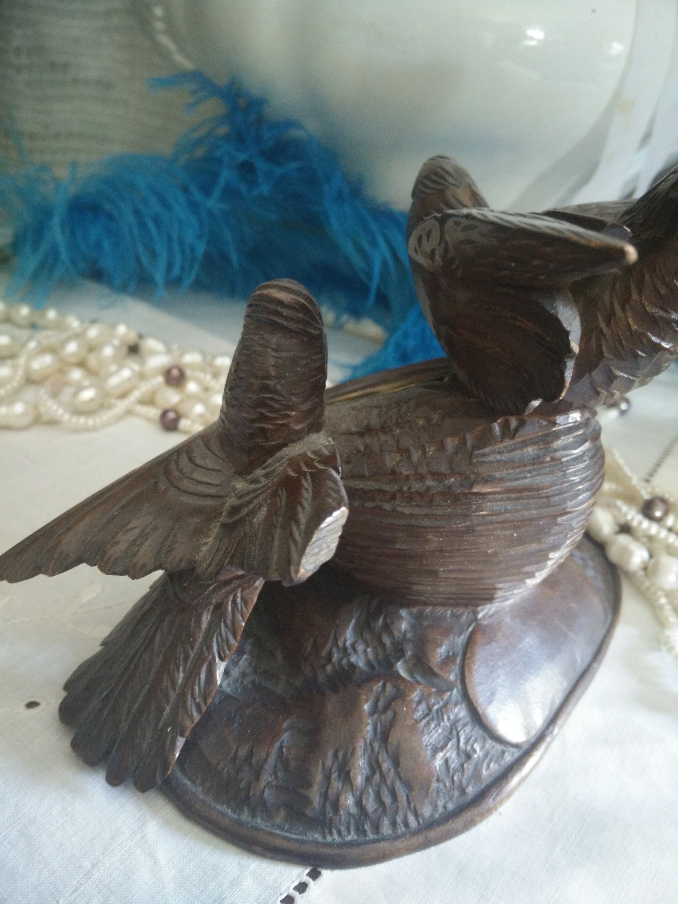 Old Blackforest Inkwell Hand Carved Inkwell Birds Nest Ca - Etsy