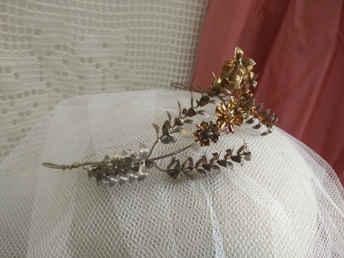 Vintage German Myrtle Tiara, Golden, Blackend Wedding Crown, Myrtle ...