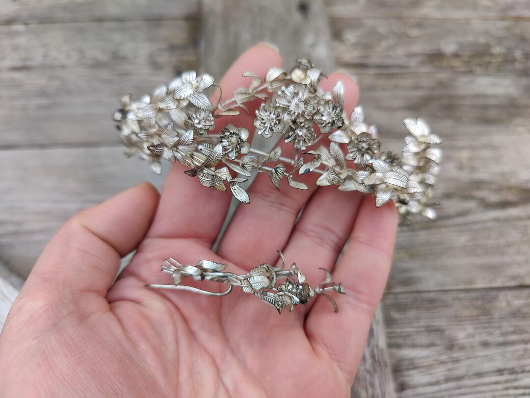 Elegant German Myrtle Crown, Vintage Silver Wedding Tiara, Silver ...