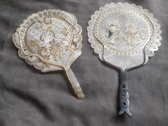 Vintage rawhide fans from Bali, indonesian flat fans,… - Gem
