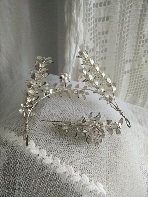 Elegant german myrtle crown, vintage silver wedding T… - Gem