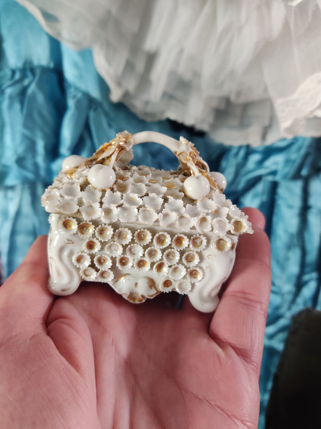 Tiny Antique Trinket Box, Porcelain Trinket, Brokante Style Flowers ...