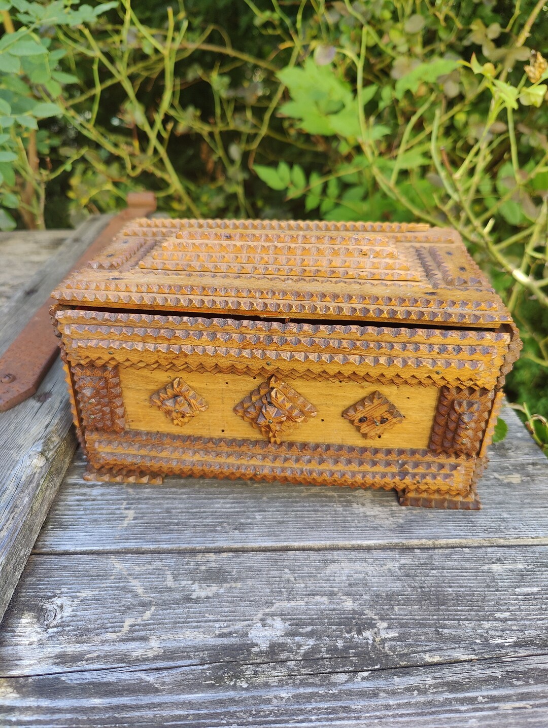 Antique Tramp Art Box, Ca 1900 , Old Wooden Box, Treassure Chest, Hand ...