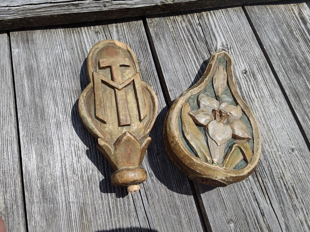 Antique Hand Carved Clerical Flag, Church Banner Tips, Very Old ...