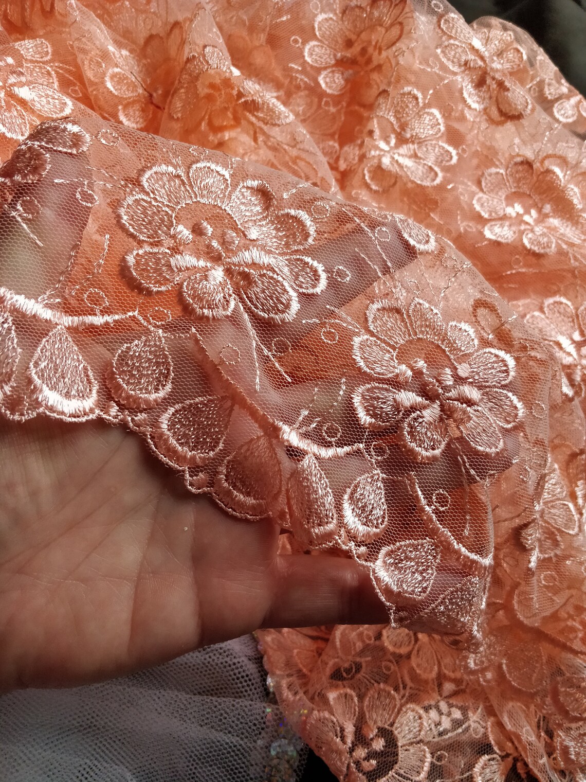 Wide peach lace Fabric 110 m wide ca 35m AS drape | Etsy