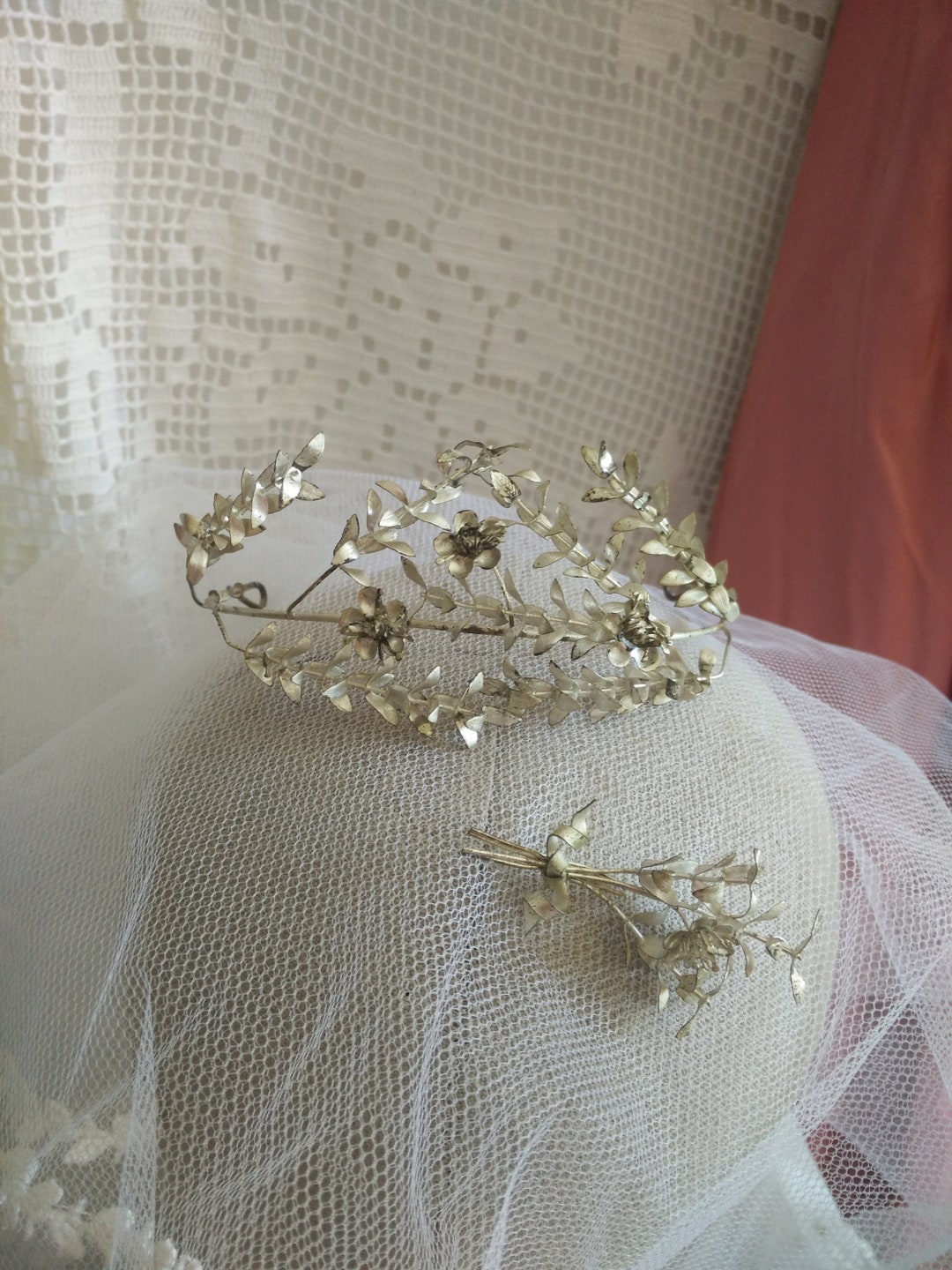 German Silver Myrtle Crown, Myrtle Tiara, Wedding Aniversary , Bridal ...