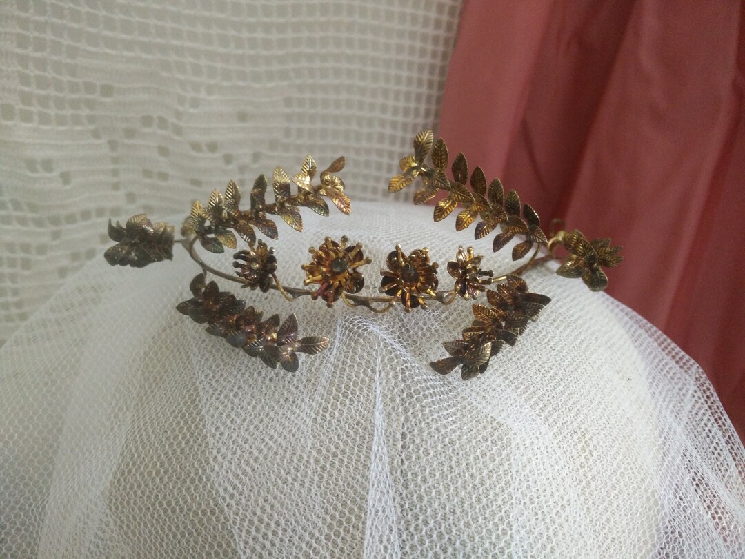 Vintage German Myrtle Tiara, Golden, Blackend Wedding Crown, Myrtle ...