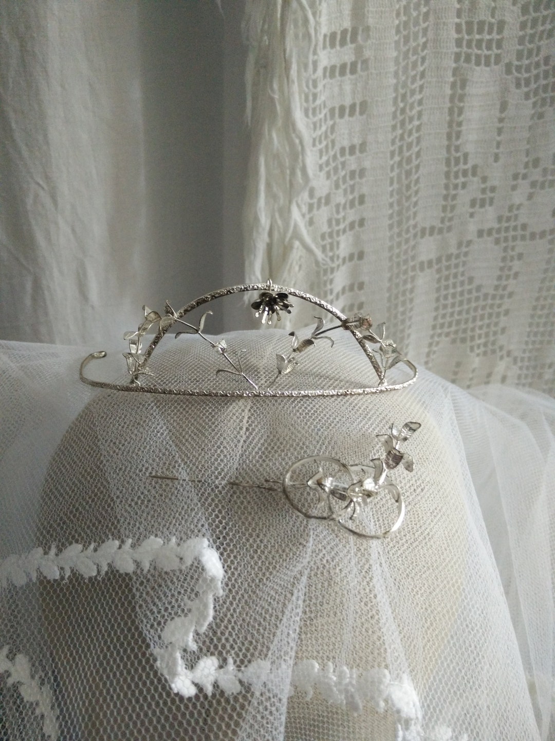 Elegant German Myrtle Crown, Vintage Silver Wedding Tiara, Silver ...