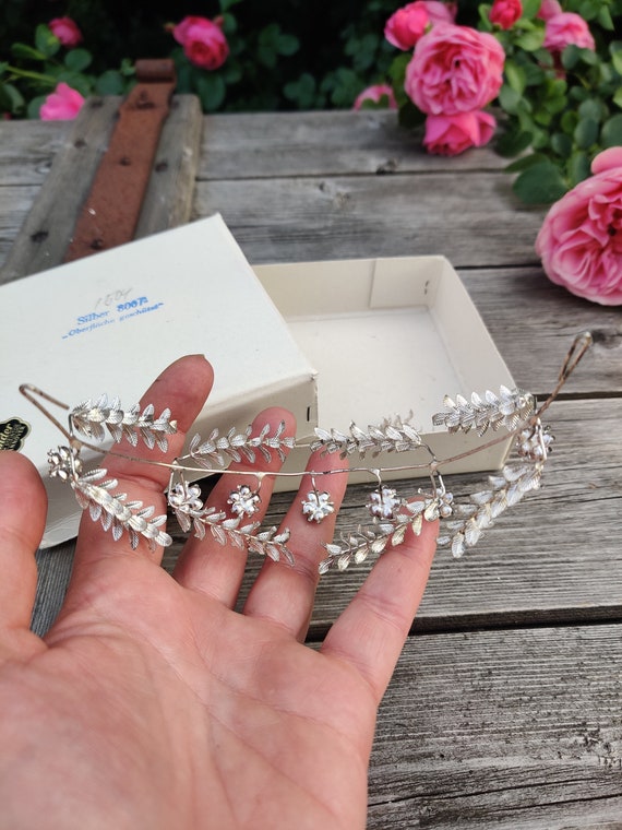 Elegant german myrtle crown, vintage silver wedding T… - Gem