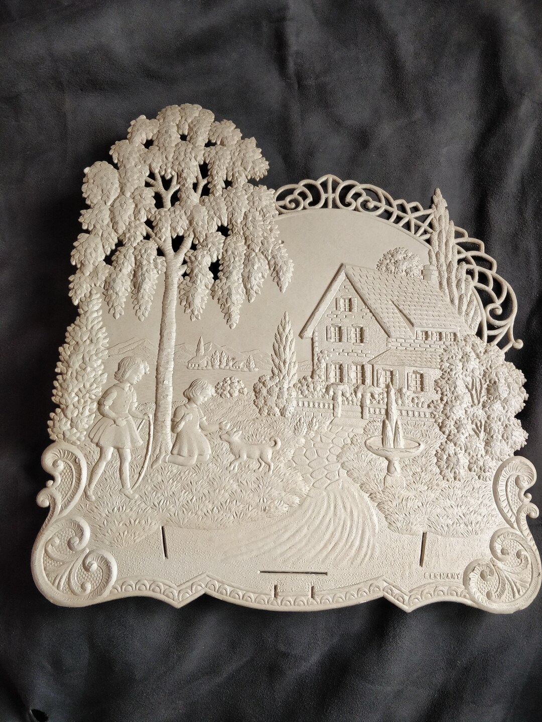 Antique Dresden Cardboard Scene, Unpainted, Children, Birch, Cottage ...