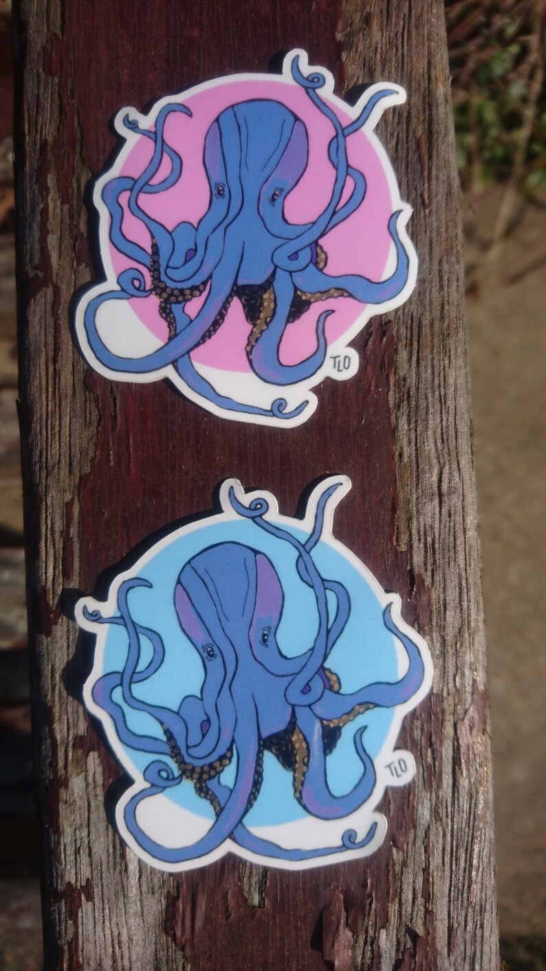 Conservation Pink and Blue Octopus Waterproof Stickers 4PK - Etsy