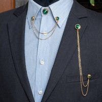 Gold Chain Lapel Pin: Emerald Rhinestone Cross Brooch Set - Etsy