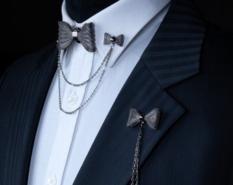 Handmade Bow Tie Figured Shirt Jacket Collar Chain Brooch Set, Lapel ...