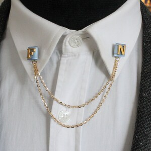 Personalized Letter Collar Pin, Customized Chain Brooch, Shirt Handmade ...