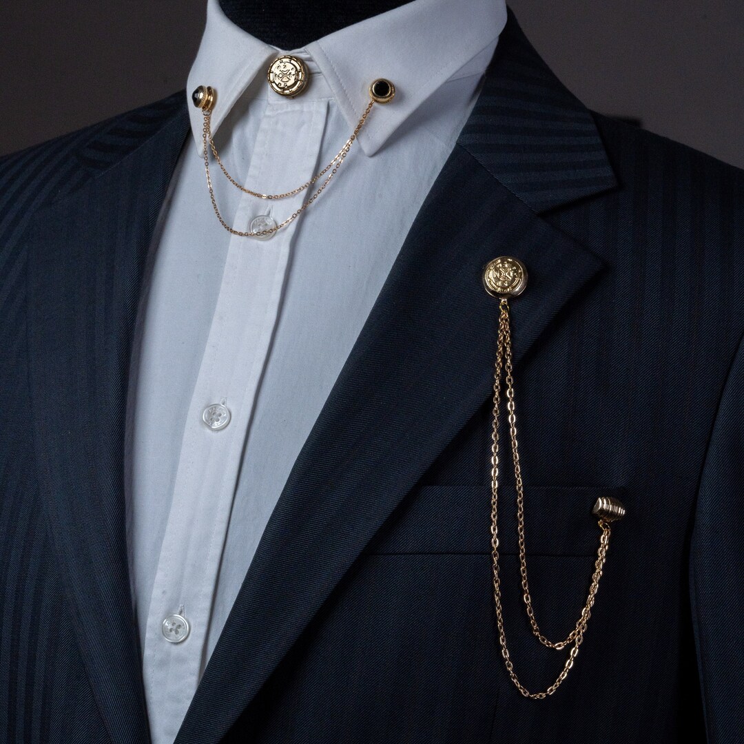 Handmade Shirt Jacket Collar Chain Brooch Set, Lapel Pin,shirt Chain ...