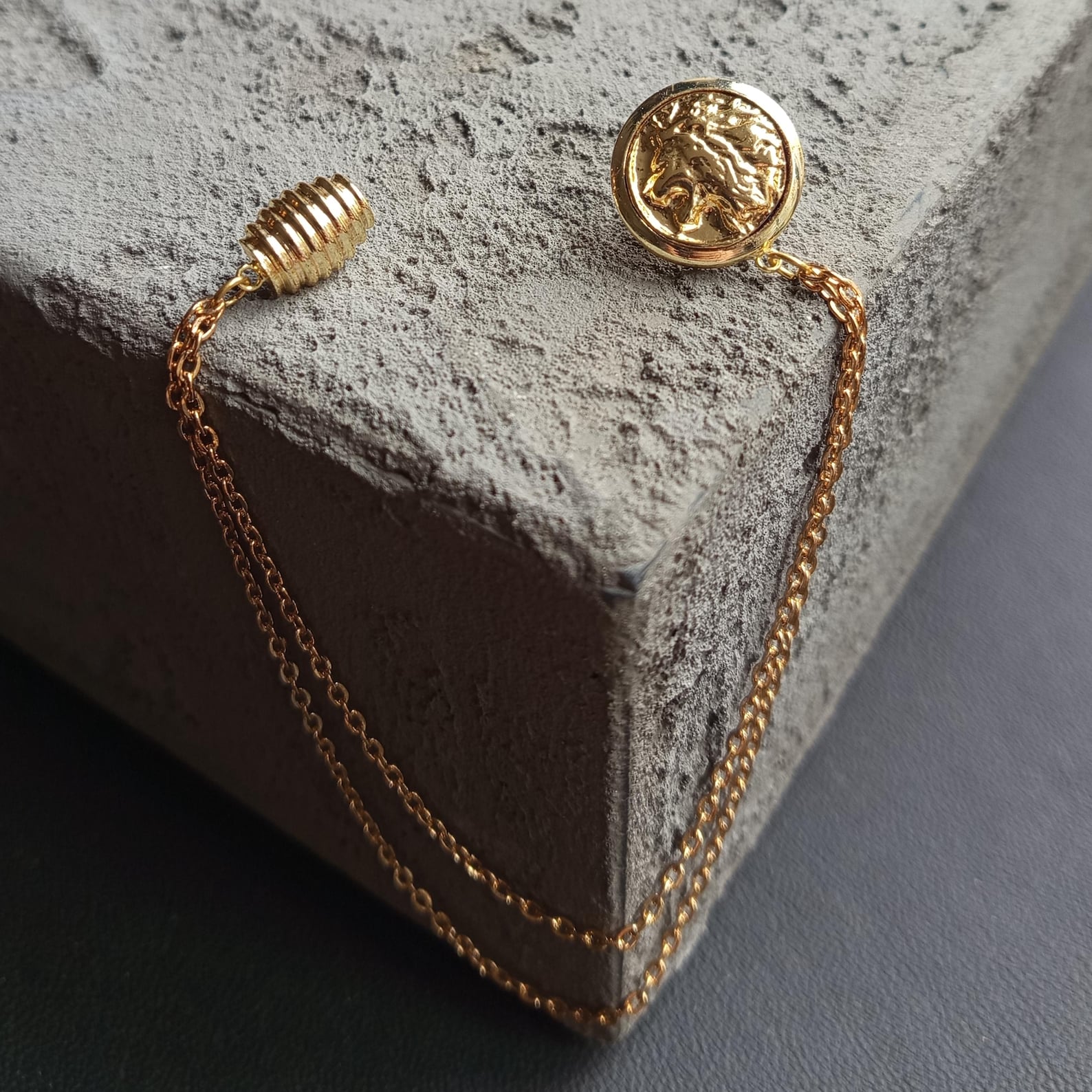 Handmade Lion Lapel Pin Brooch With Chain, Gold Plated Suit Accessory ...