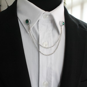 5 in 1 Shirt Collar Pin With Changeable Stones, Shirt Silver Chain ...