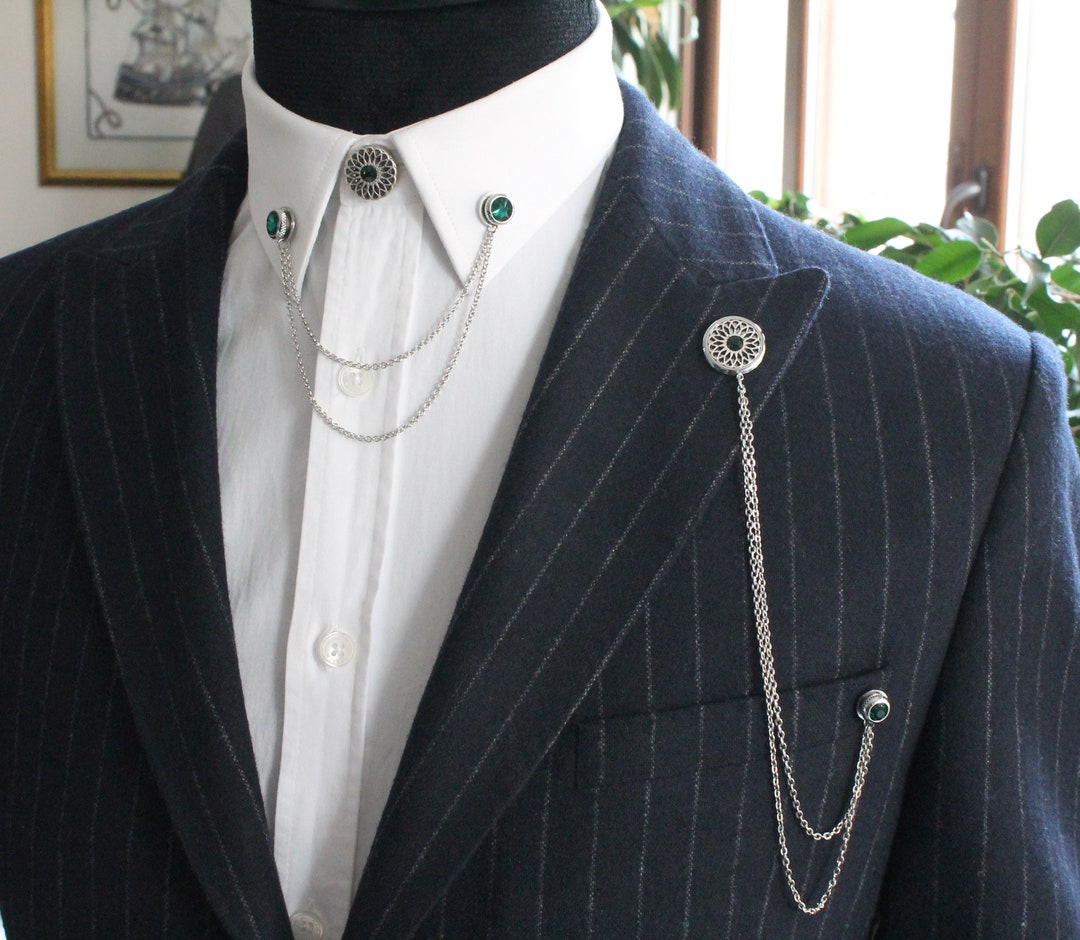 Lapel Pin Brooch Set, Shirt Jacket Collar Chain, Shirt Chain Pin, Lapel ...