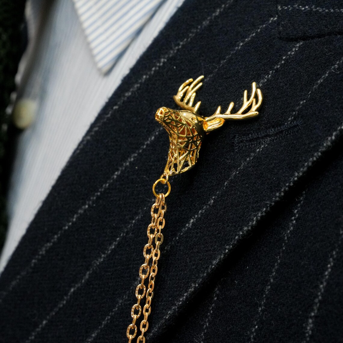 Gold Deer Brooch Chain Lapel Pin, Jacket Collar Chain Brooches, Gold ...